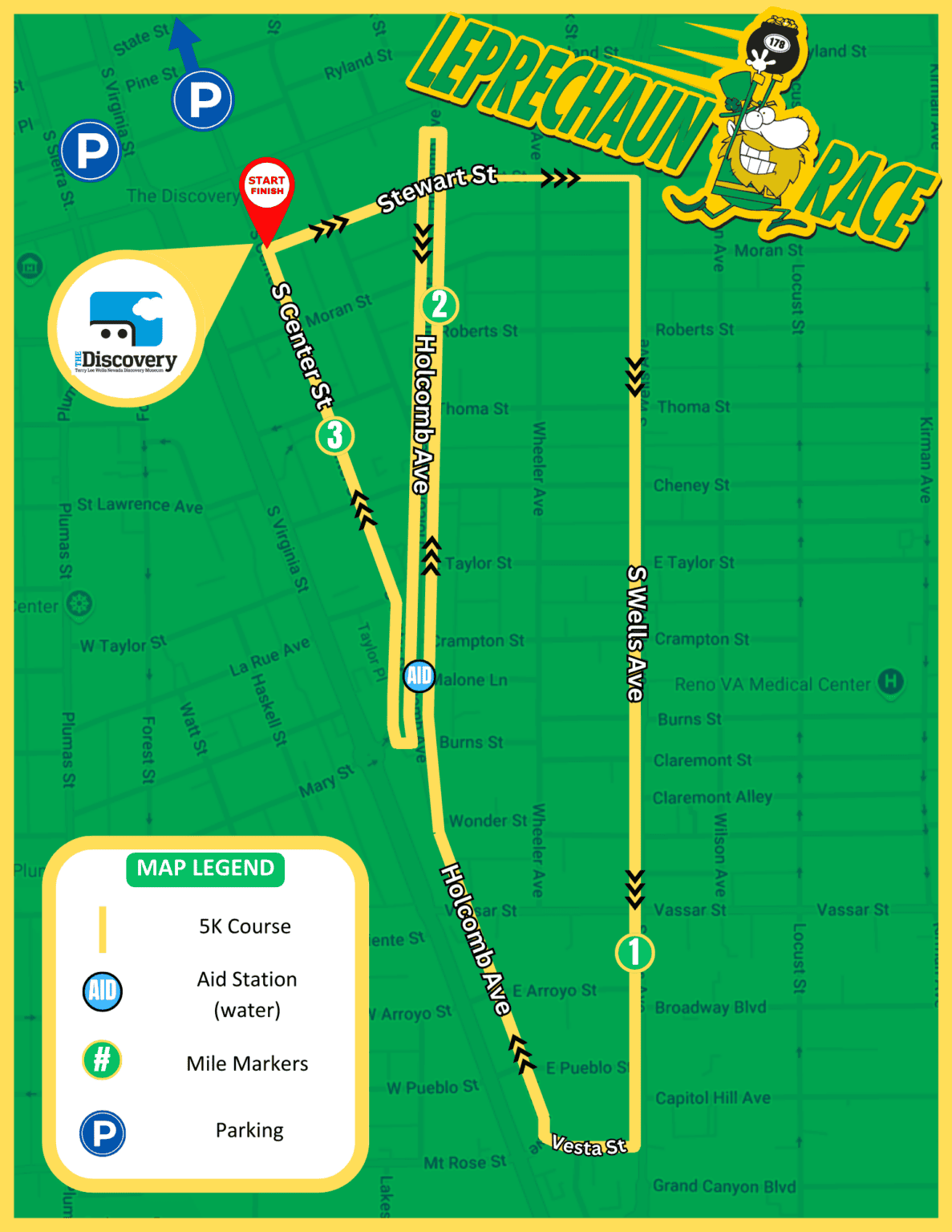 Course & Parking for the Leprechaun Race - Reno Running Company